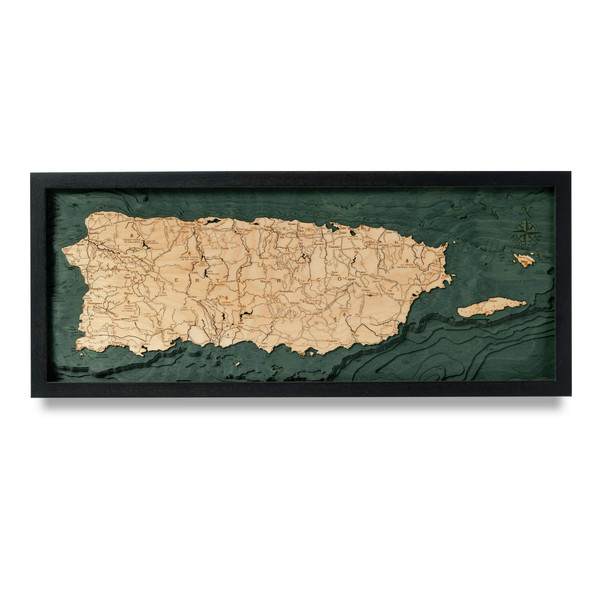 Puerto Rico Wooden Map Art | Topographic 3D Chart