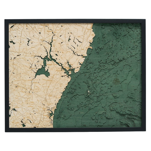 New Hampshire Coast Wooden Map Art | Topographic 3D Chart