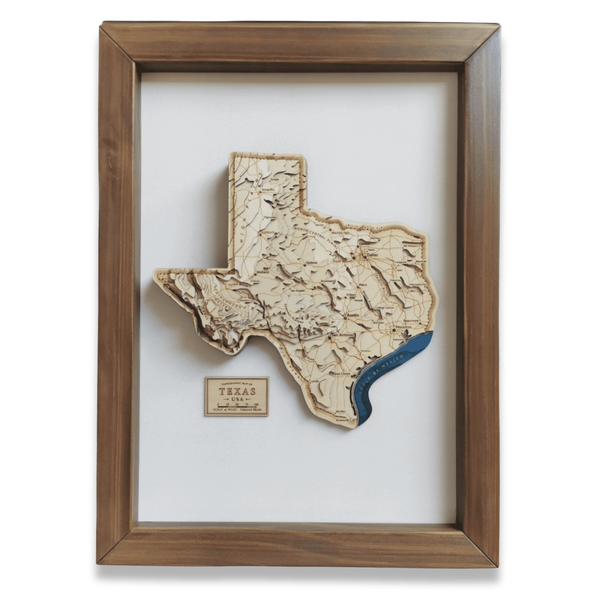 Texas 3D Topographic Wood Map