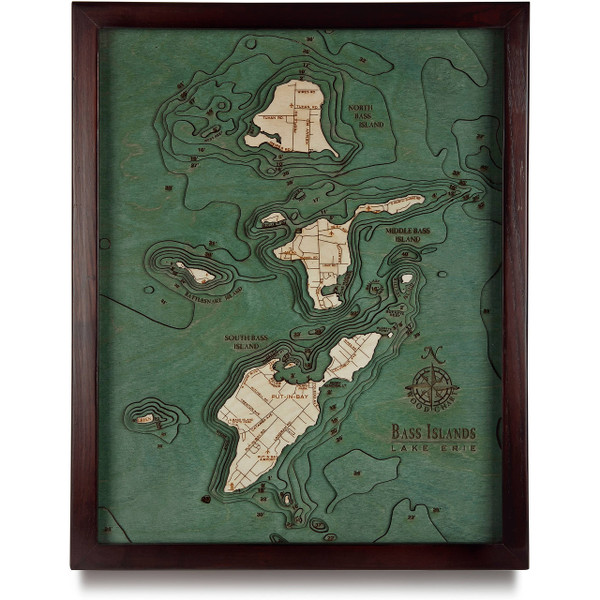 Bass Islands Wooden Map Art | Topographic 3D Chart