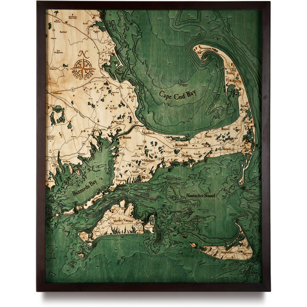 Cape Cod Wooden Map Art | Topographic 3D Chart