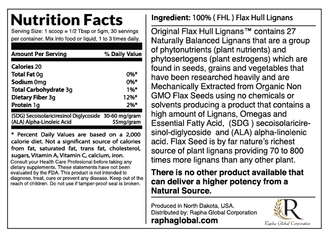 Organic Flax Hull Lignans (FHL) Powder (SDG) - Rapha Global