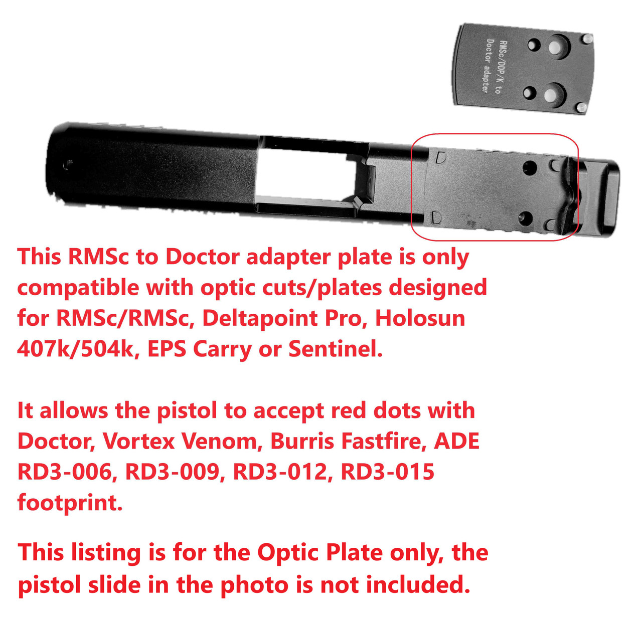 RMSc/DDP/K to Doctor Adaptor Mounting Plate for converting Any Optic ...