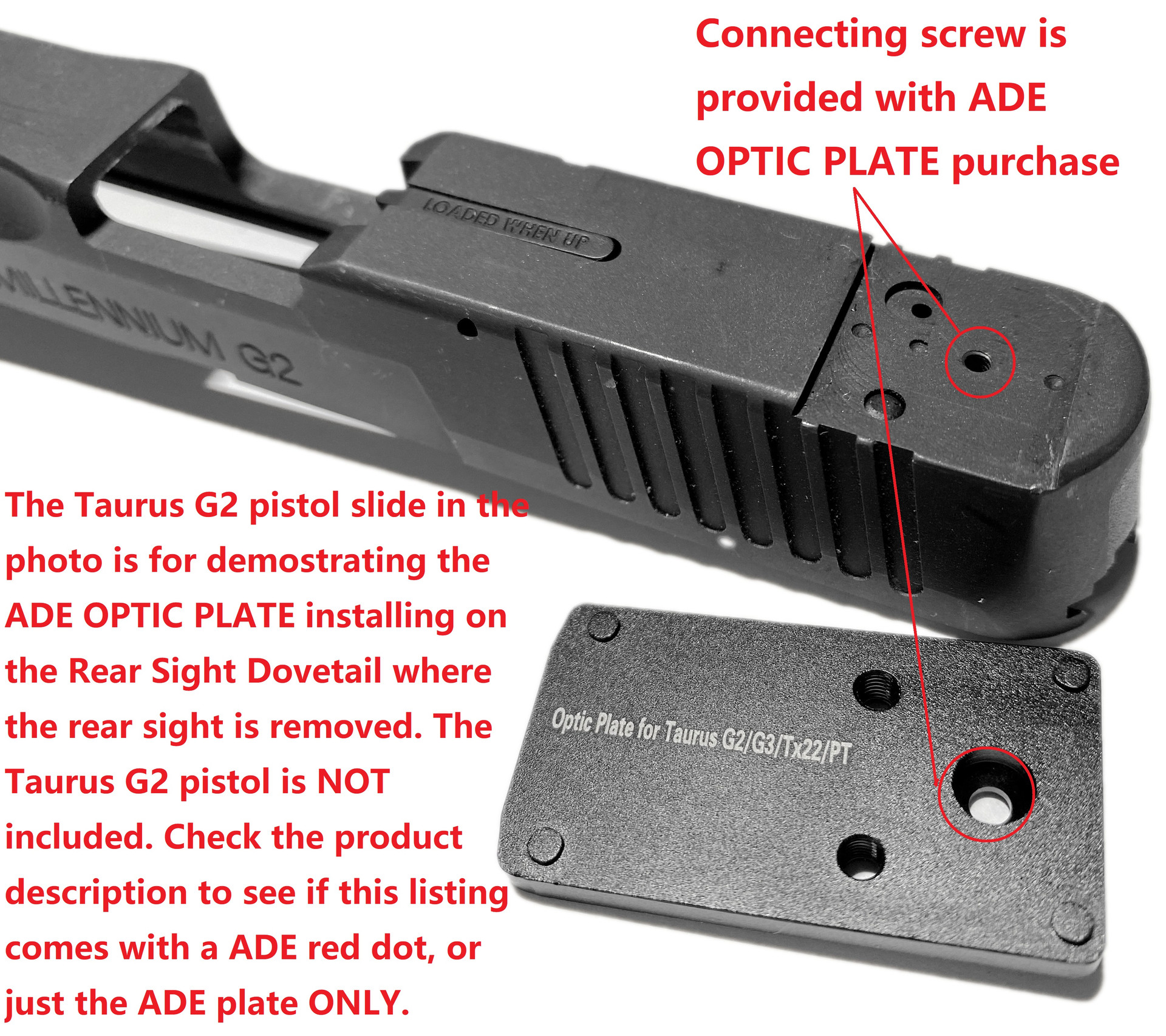 Optic Mount Plate for Taurus PT111 G2, Millennium G2, G2C, G3 with ...