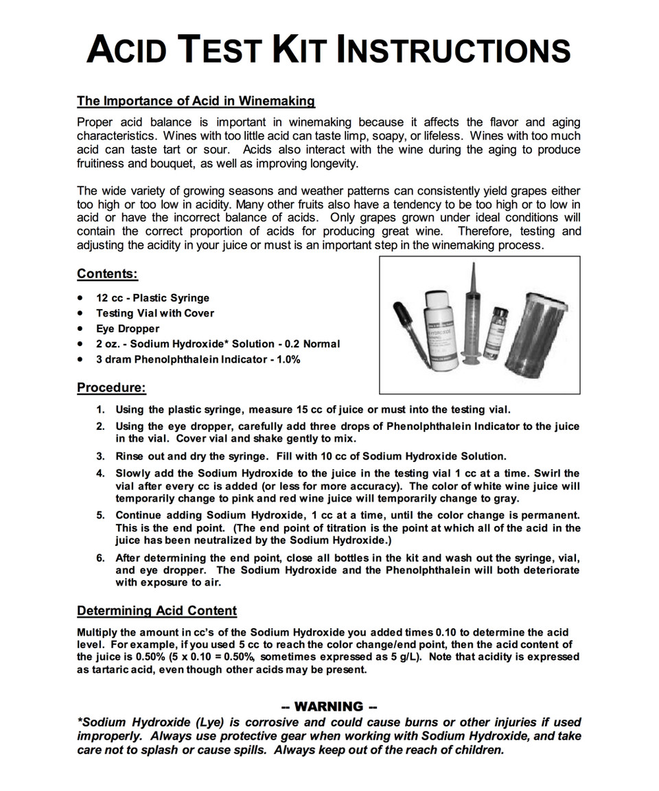 Test for Alcohol, Sugar and Acids