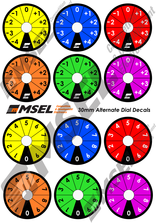 MSEL Rotary Dial Optional Decal Sheet - Motorsport Electronics Limited