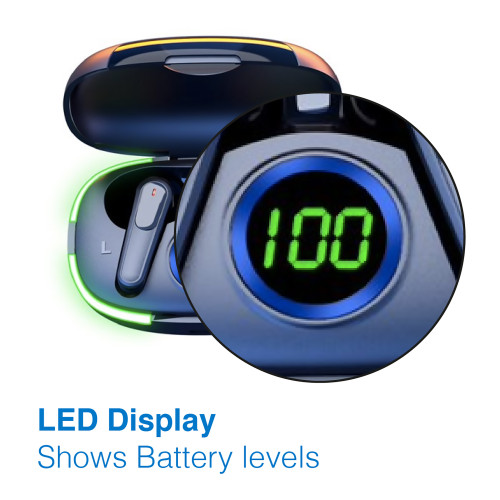 Laser TWS Earbuds with LED Display - True Wireless, Tap Controls
