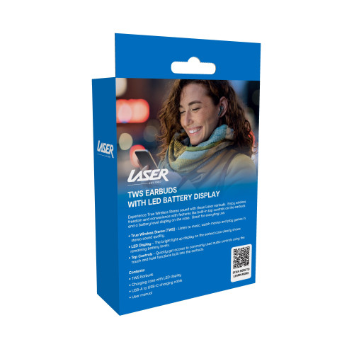Laser TWS Earbuds with LED Display - True Wireless, Tap Controls