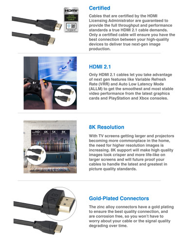 Laser HDMI 2.1 Cable 2m - Certified 8K with Gold-Plated Connectors