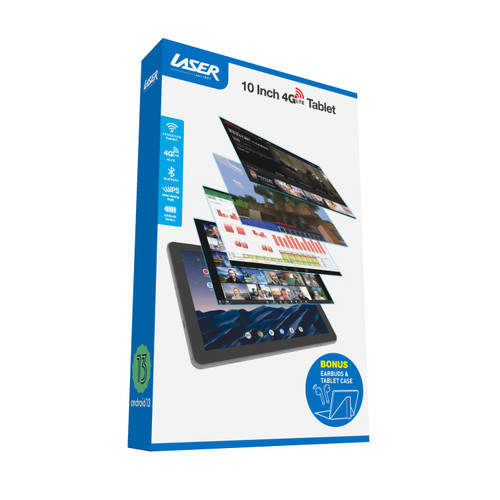 Laser 10in 4G Android Tablet with Case and Earbuds