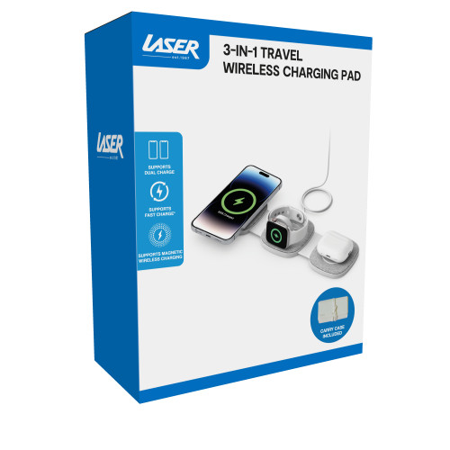 3-in-1 Laser Travel Charger: Apple, Android Fast Wireless Pad