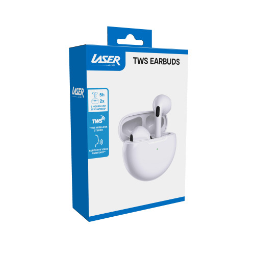 Laser TWS White Earbuds: Superior Sound, Ultimate Comfort