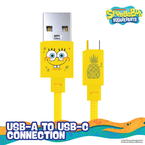 SpongeBob USB-C to USB-A Cable, 1m, Bonus Cable Tie