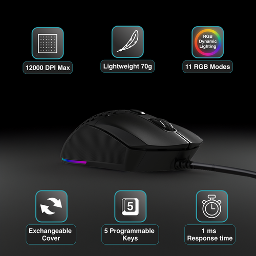 GTEK 5 Key RGB Wired Gaming Mouse for Precision Play