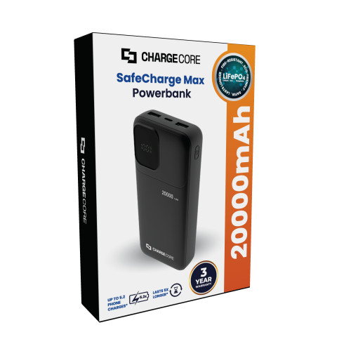 ChargeCore 20000mAh Powerbank with Fast Charging Black