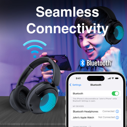 Laser Bluetooth Headphones with Infinity LED Lights