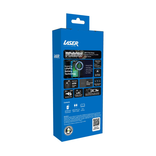 Laser 20000mAh LiFePO4 Powerbank Black - 20W USB-C PD