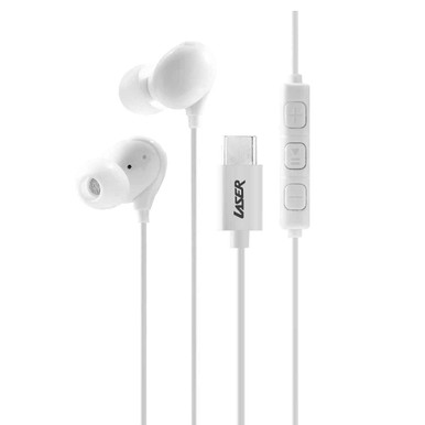 USB-C In-Ear White Earphones with Inline Controls by Laser