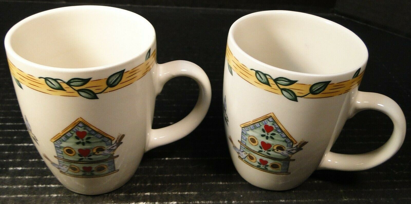 Thomson Pottery Birdhouse Coffee Cups Mugs Birds Red Hearts Set of 2 ...