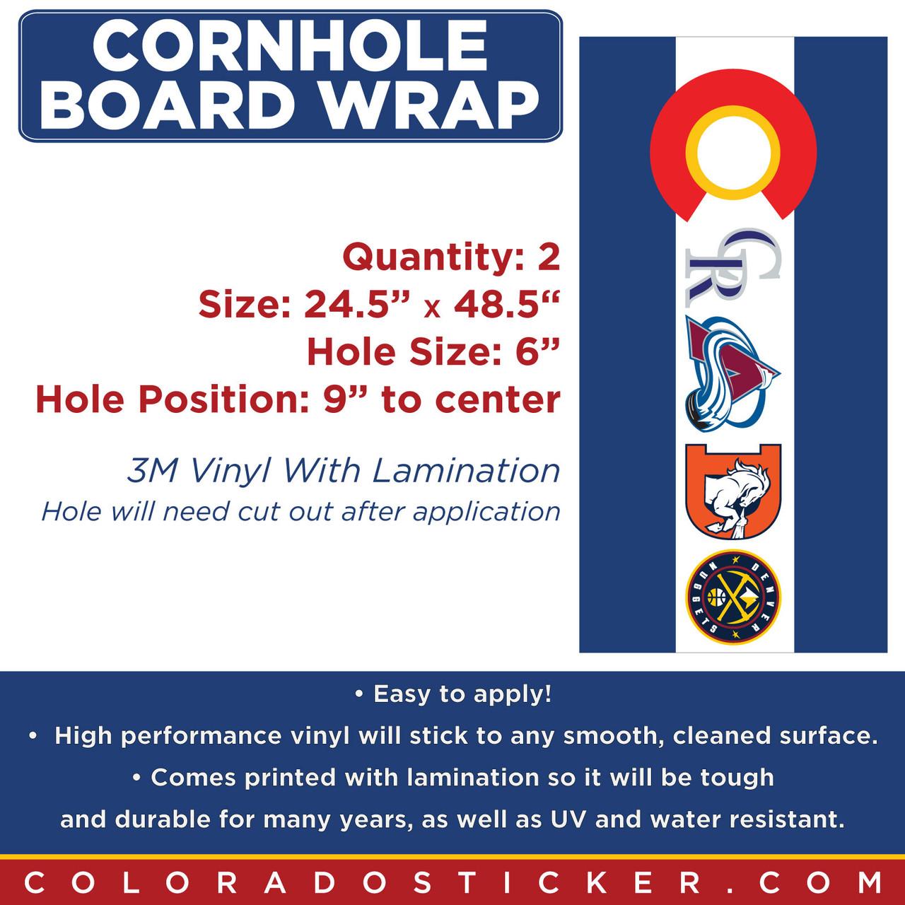 Colorado Sports Teams Cornhole Board Wrap, Laminated Vinyl Graphics ...