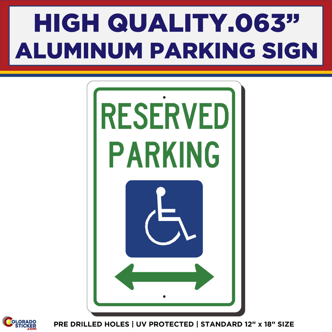 Handicap Reserved Parking With Arrow, Aluminum Sign