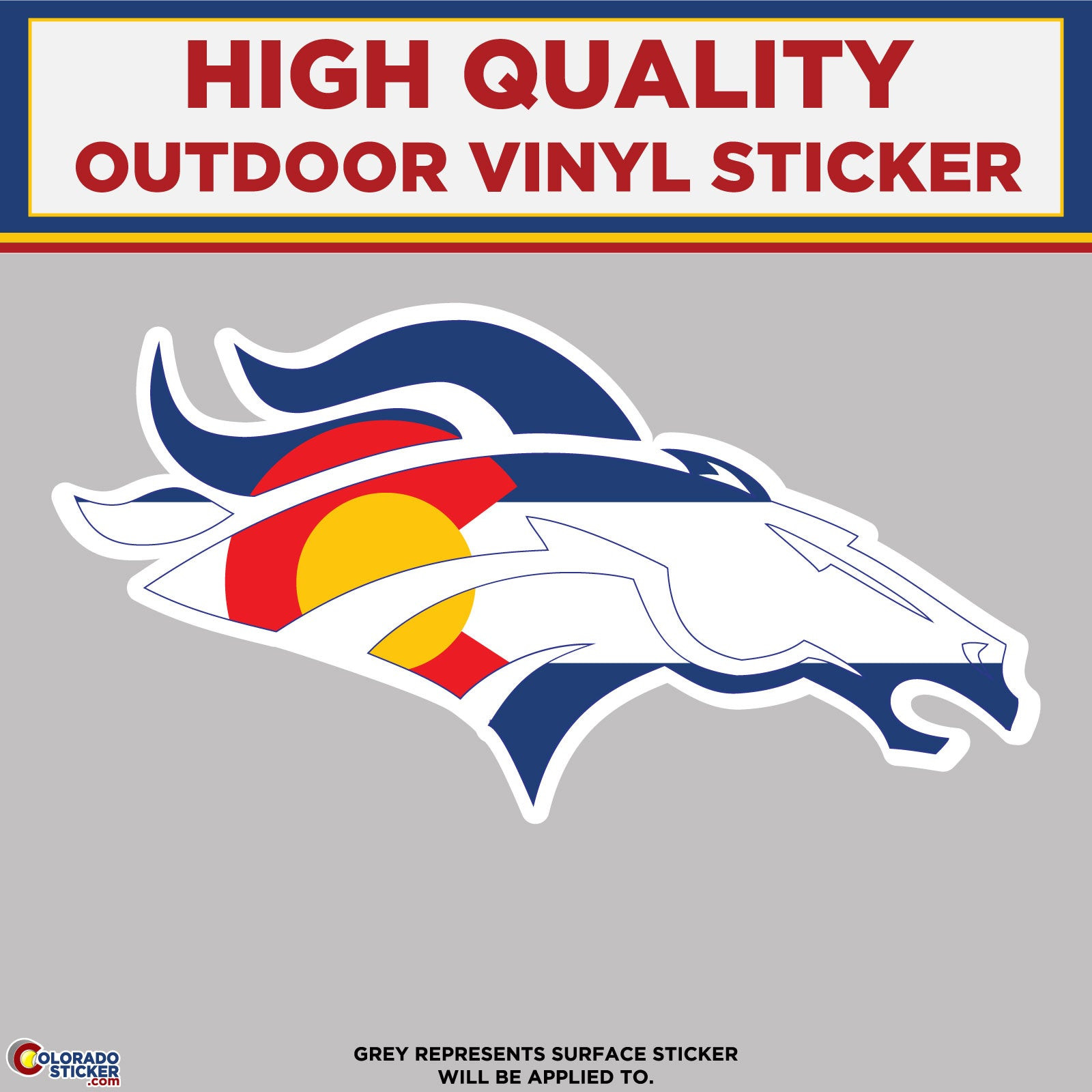 Denver Bronco Logo with Colorado Flag Design, High Quality Vinyl Stickers