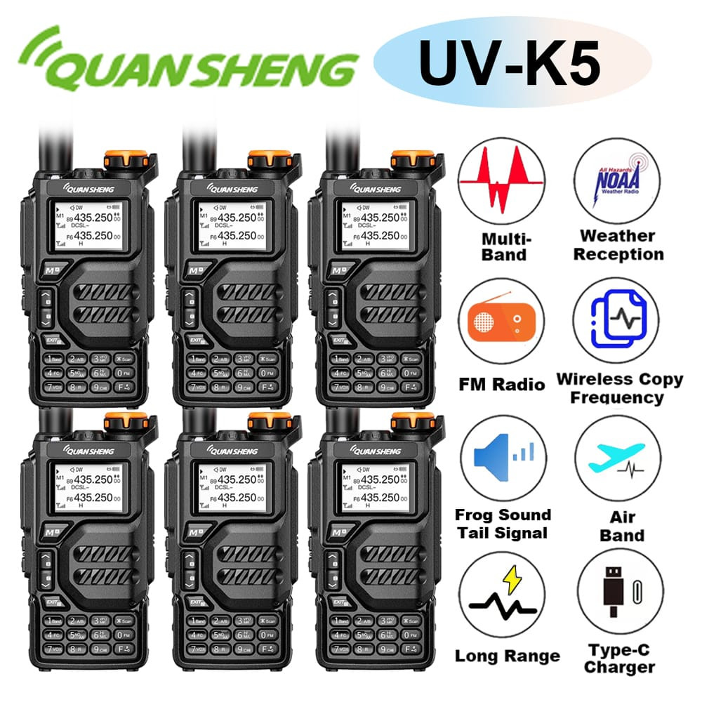 6-Pack Quansheng UV-K5 Walkie Talkies: Long-Range AM, UHF, VHF Radios ...