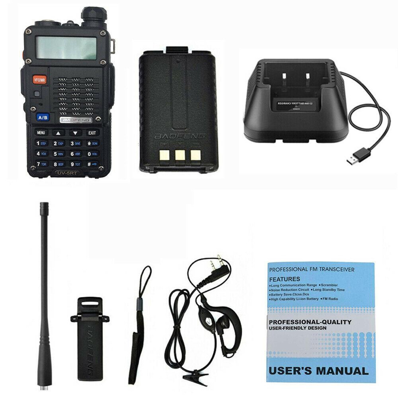 Baofeng UV-5RT 8W VHF/UHF Walkie Talkie Ham Radio + 18.8 inch Foldable CS Tactical Antenna