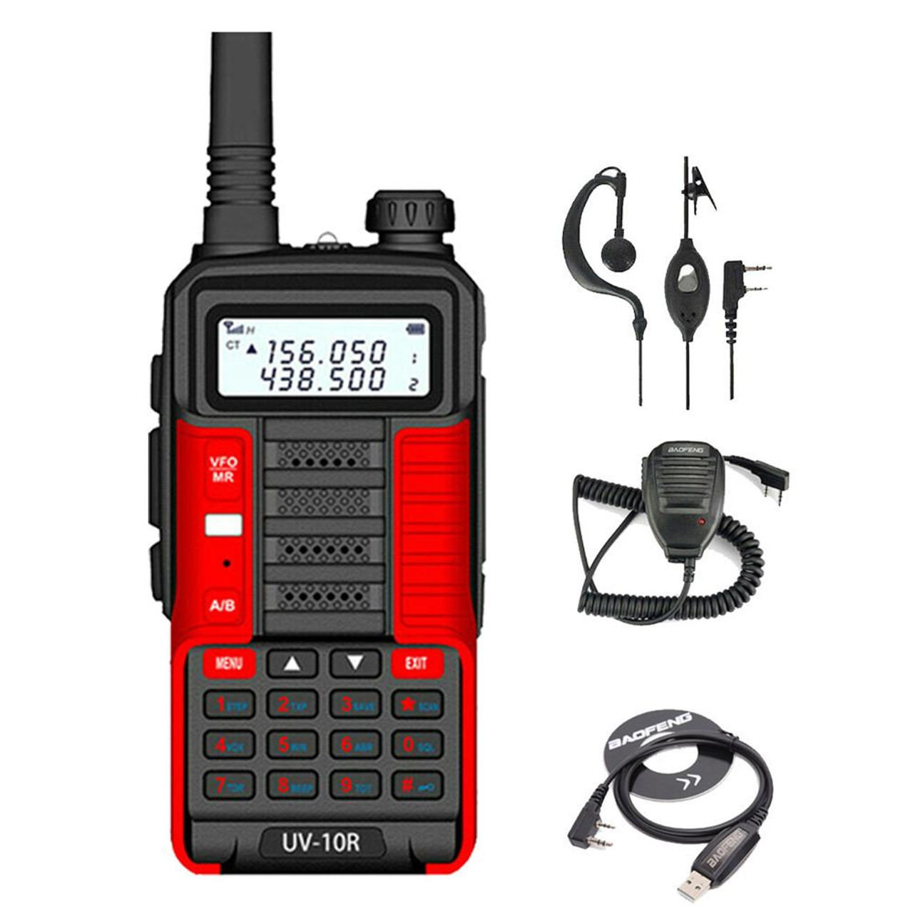BAOFENG UV-10R 10W Dual-Band VHF/UHF Long Range Two Way Radio + Speaker Mic + USB Cable