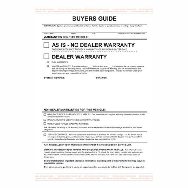 Buyers Guide "AS IS" Carbonless Form - Motor City Badge