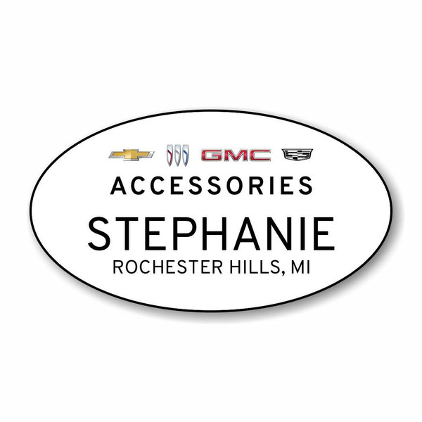 GM Accessories White Oval Name Badge