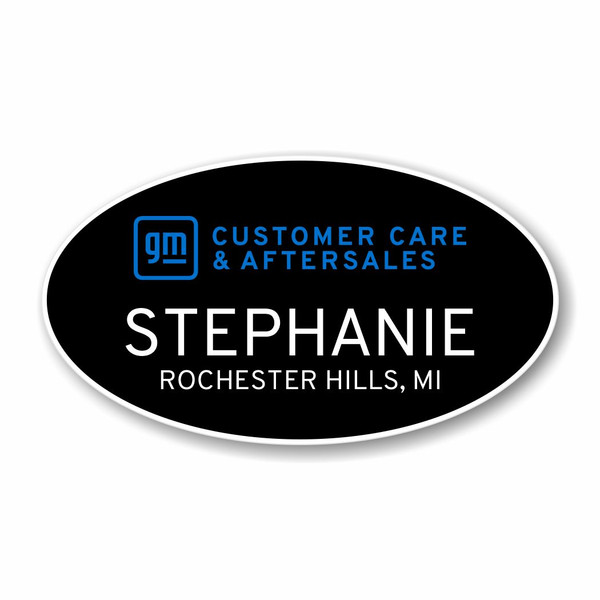 GM Customer Care and Aftersales Black Oval Name Badge
