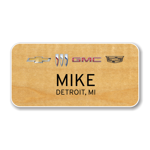 GM 4 Brand 2023 Maple Finish 3" x 1.5" Name Badge