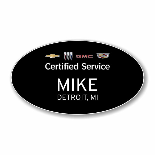 GM 4 Brand Certified Service Black Oval Name Badge
