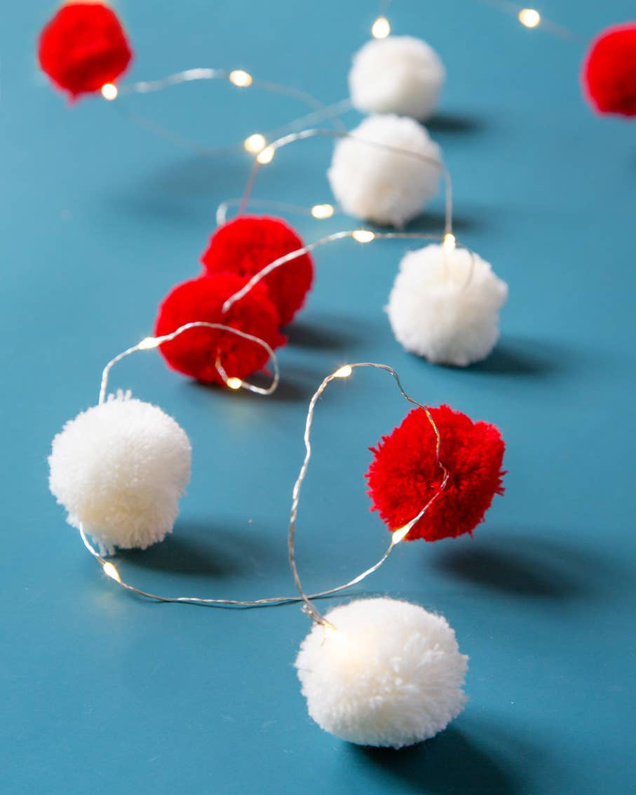 Red & White Pom-Pom String Lights - Little Obsessed