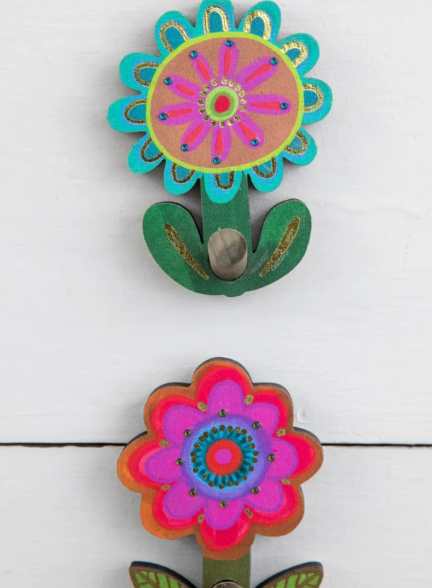 Natural Life Flower Wooden Wall Hooks, Set of 2 - Little Obsessed