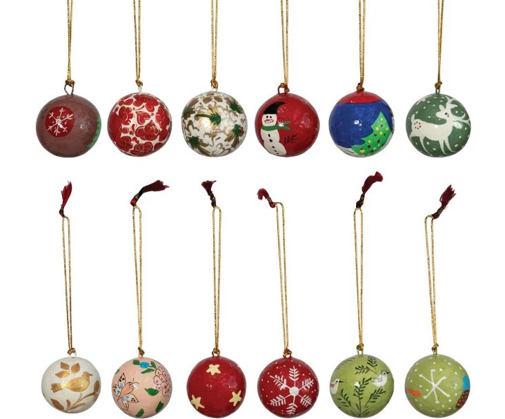 Mini Paper Mache Ball Ornaments, Set of 12 - Little Obsessed