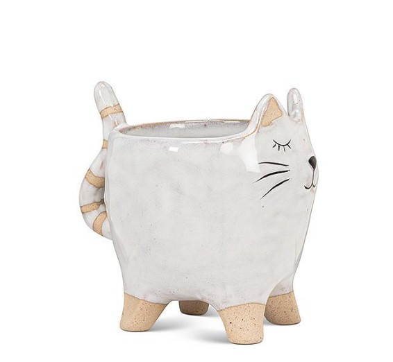 Small White Cat with Tail Planter - Little Obsessed