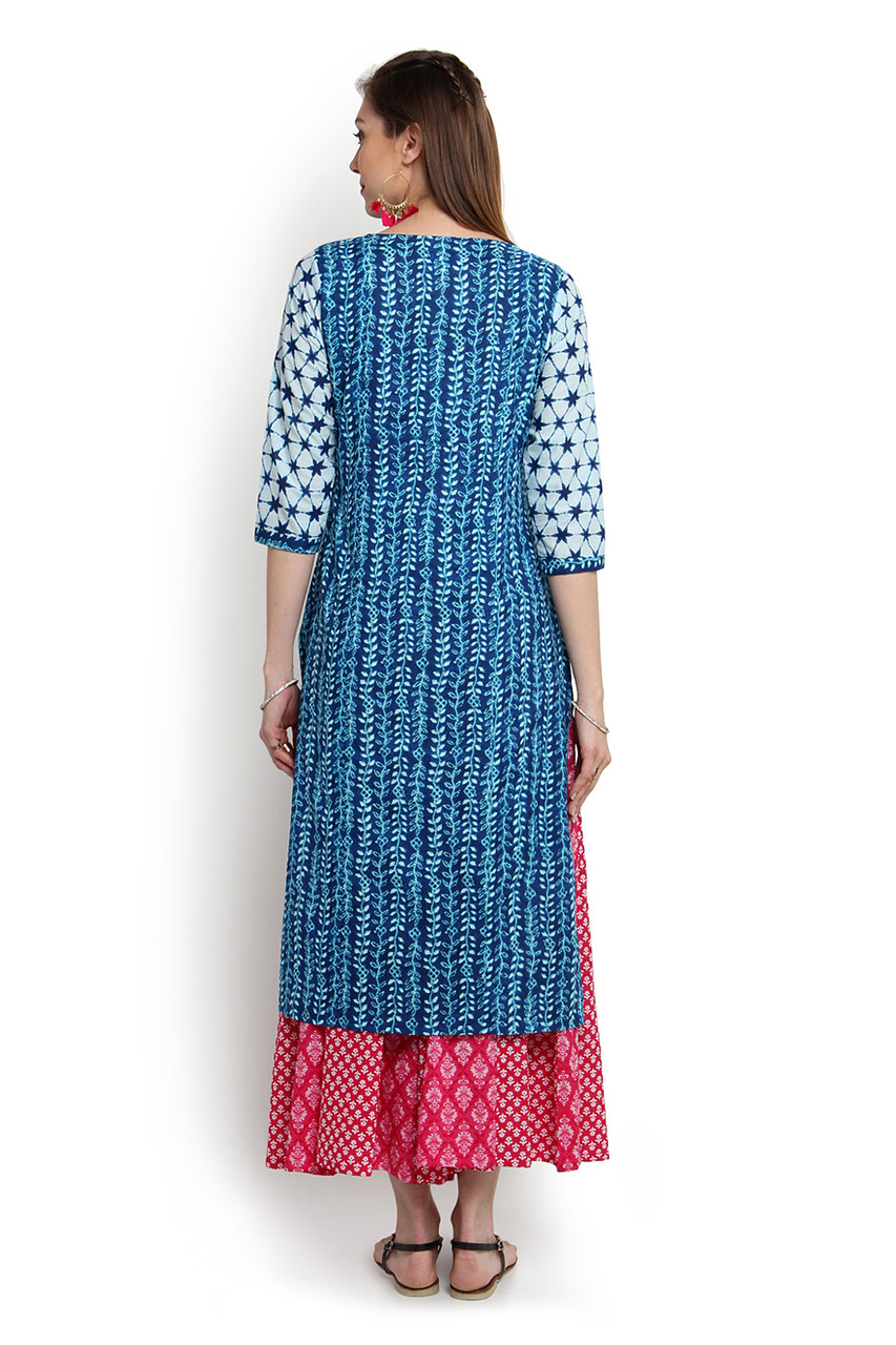 Kurta Tunic Women's Indian Pure Cotton Leaf Print | In-Sattva