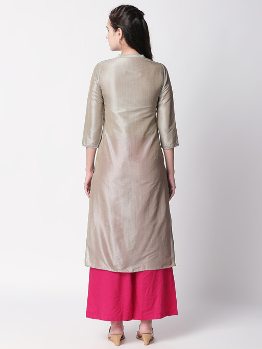 Ethnicity Silver Embroidered and Textured Long Kurta Tunic with Collar ...