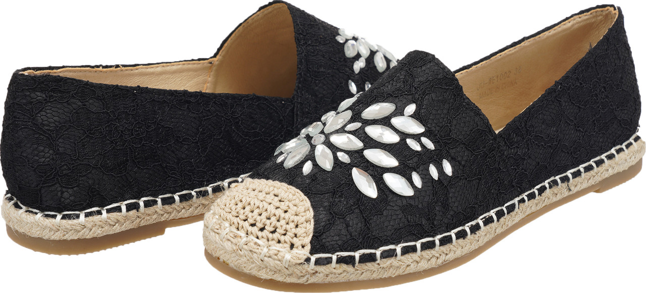 Jove Embellished Black Lace Espadrille Shoe - In-Sattva