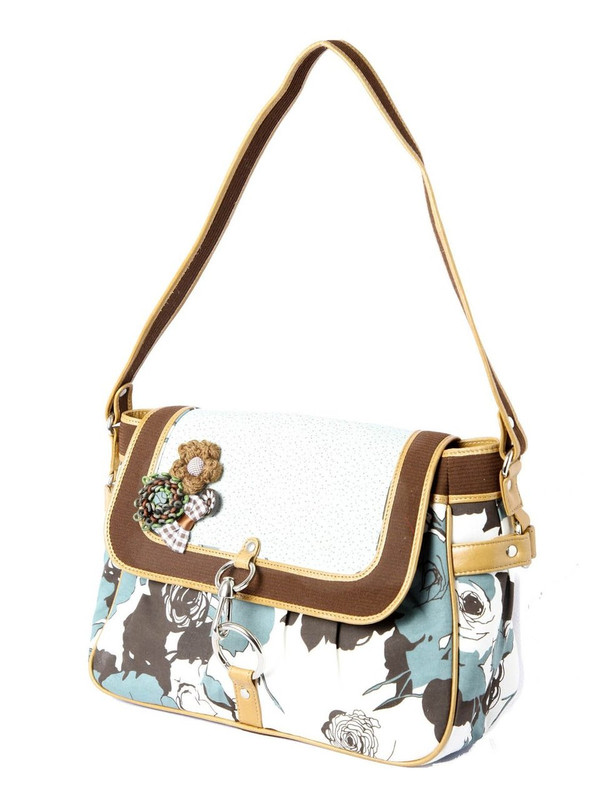 Ivory Tag Leather and Fabric Floral Twirl Handbag - In-Sattva