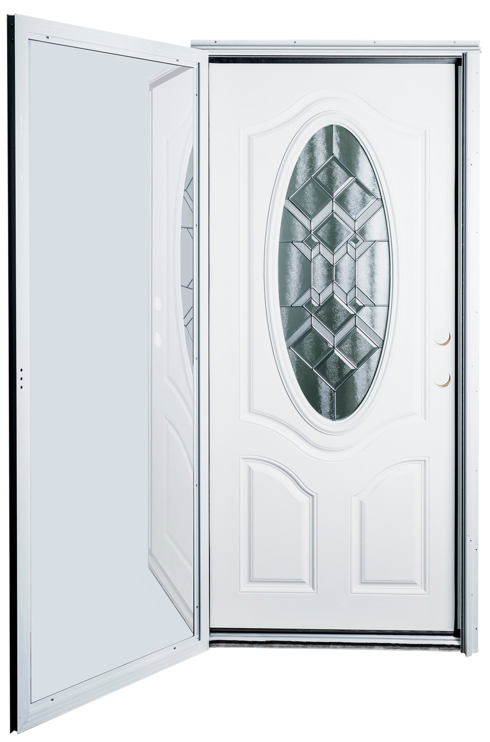 34" x 76" 6-Panel Fiberglass Combo Door - 3/4 oval Window | Style Crest