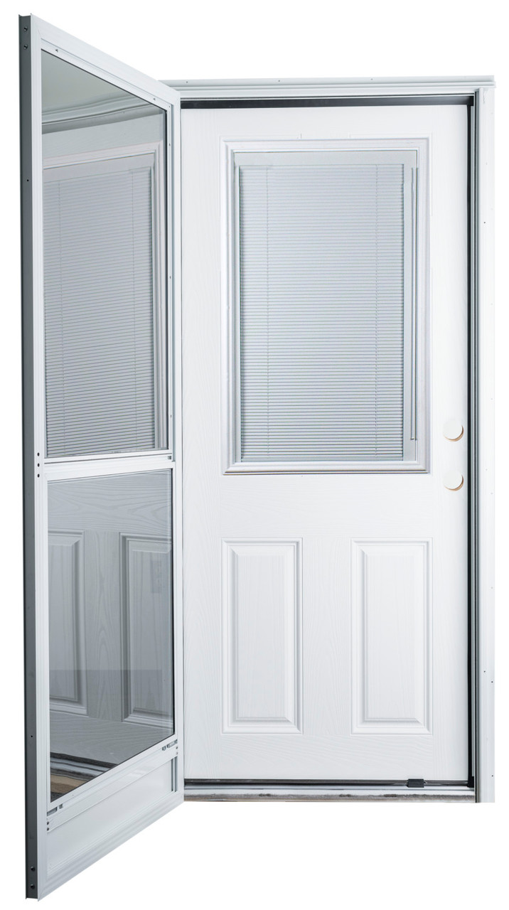 32" x 76" 6-Panel Fiberglass Combo Door - Mini-blind Window | Style Crest