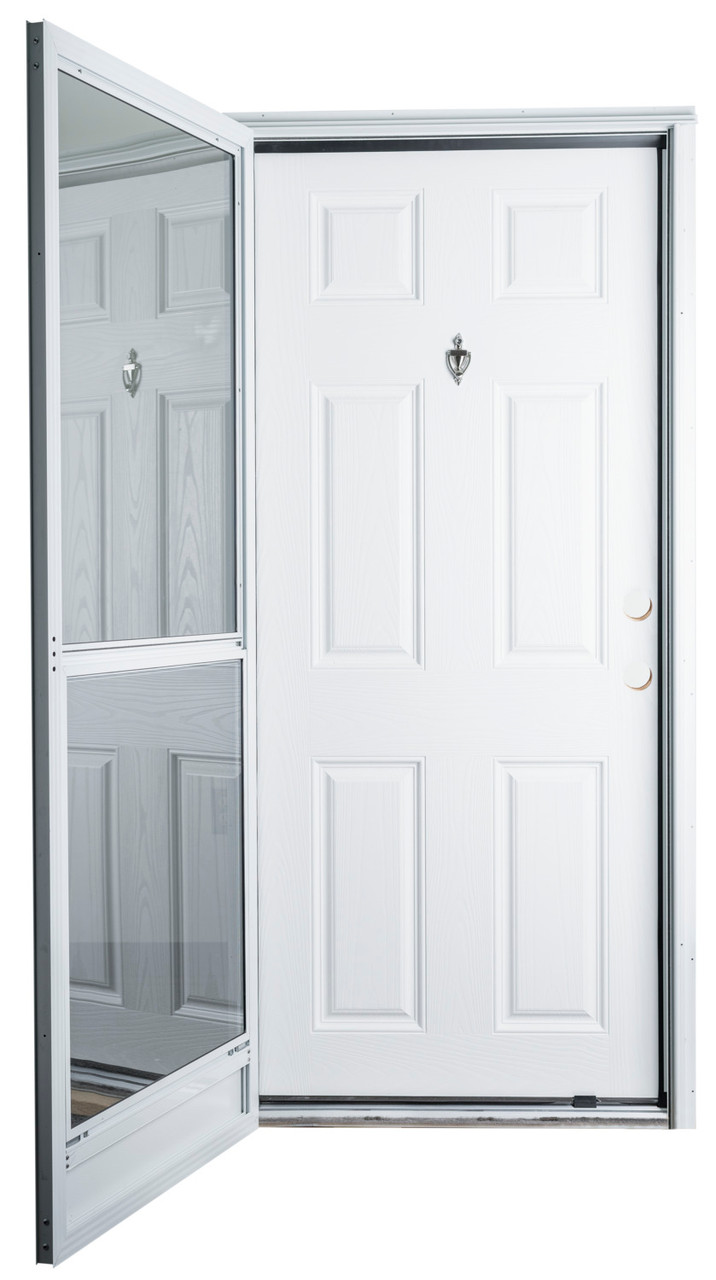 38" x 82" 6-Panel Fiberglass Combo Door - Knocker Viewer | Style Crest