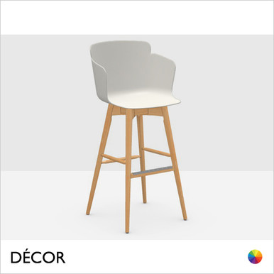 Midj - Calla Bar Stool with Armrest and Tapered Wooden Legs ...