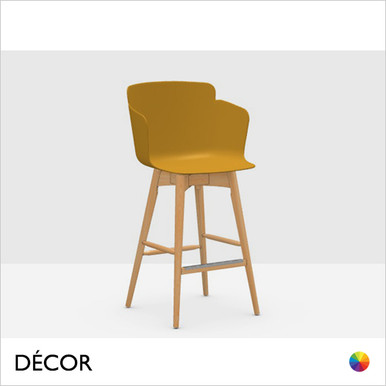 Midj - Calla Bar Stool with Armrest and Tapered Wooden Legs ...