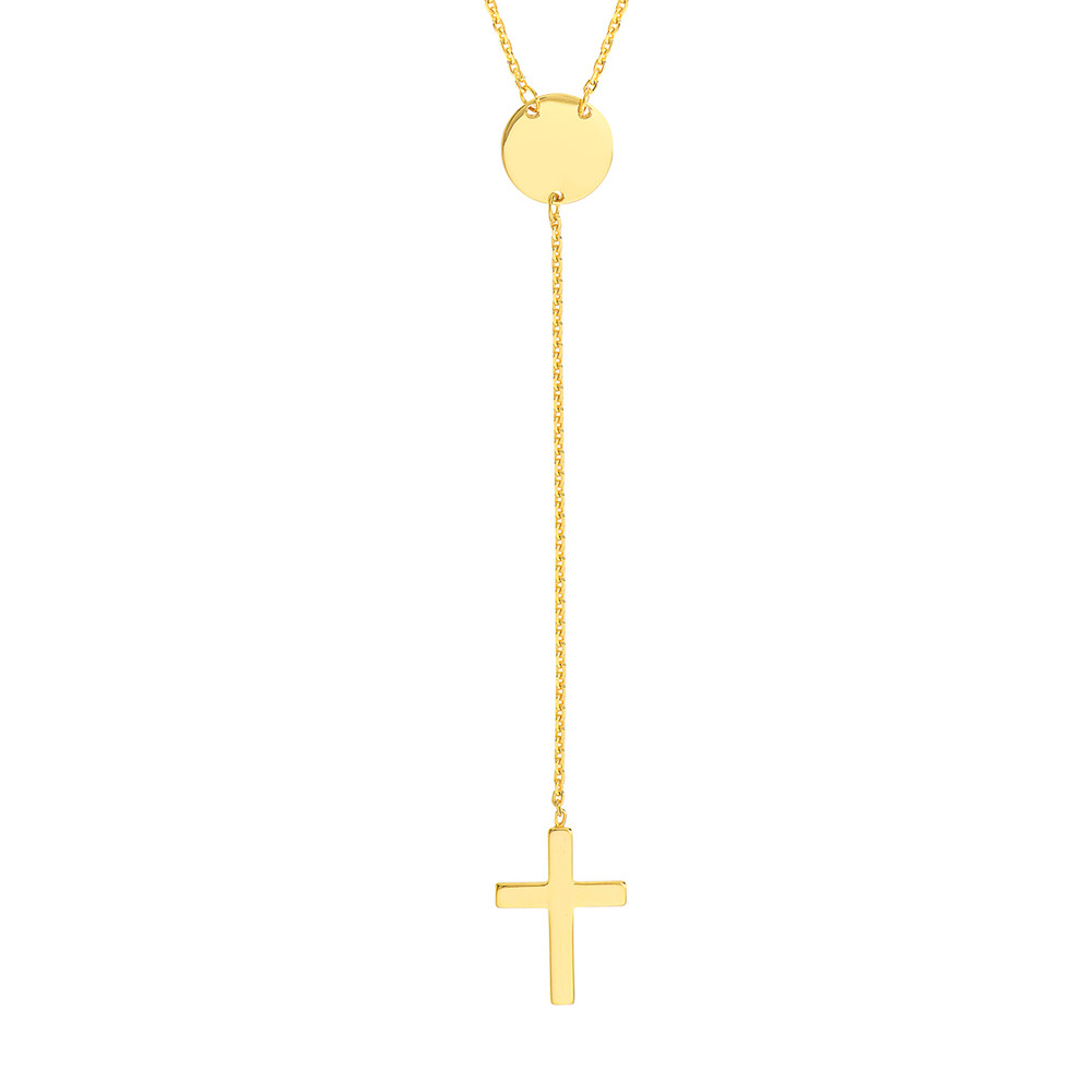Cross Lariat Necklace with Disc - Midas Chain