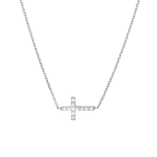 Sideways Mini CZ Cross Adjustable Necklace - Midas Chain