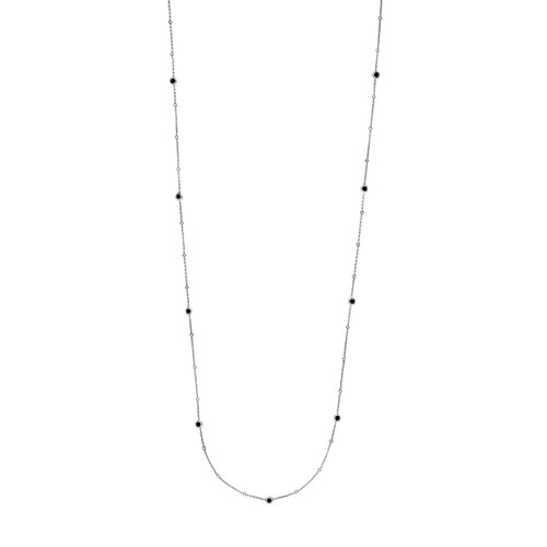 Sterling Silver Black Bezel Saturn Chain Long Necklace - Midas Chain